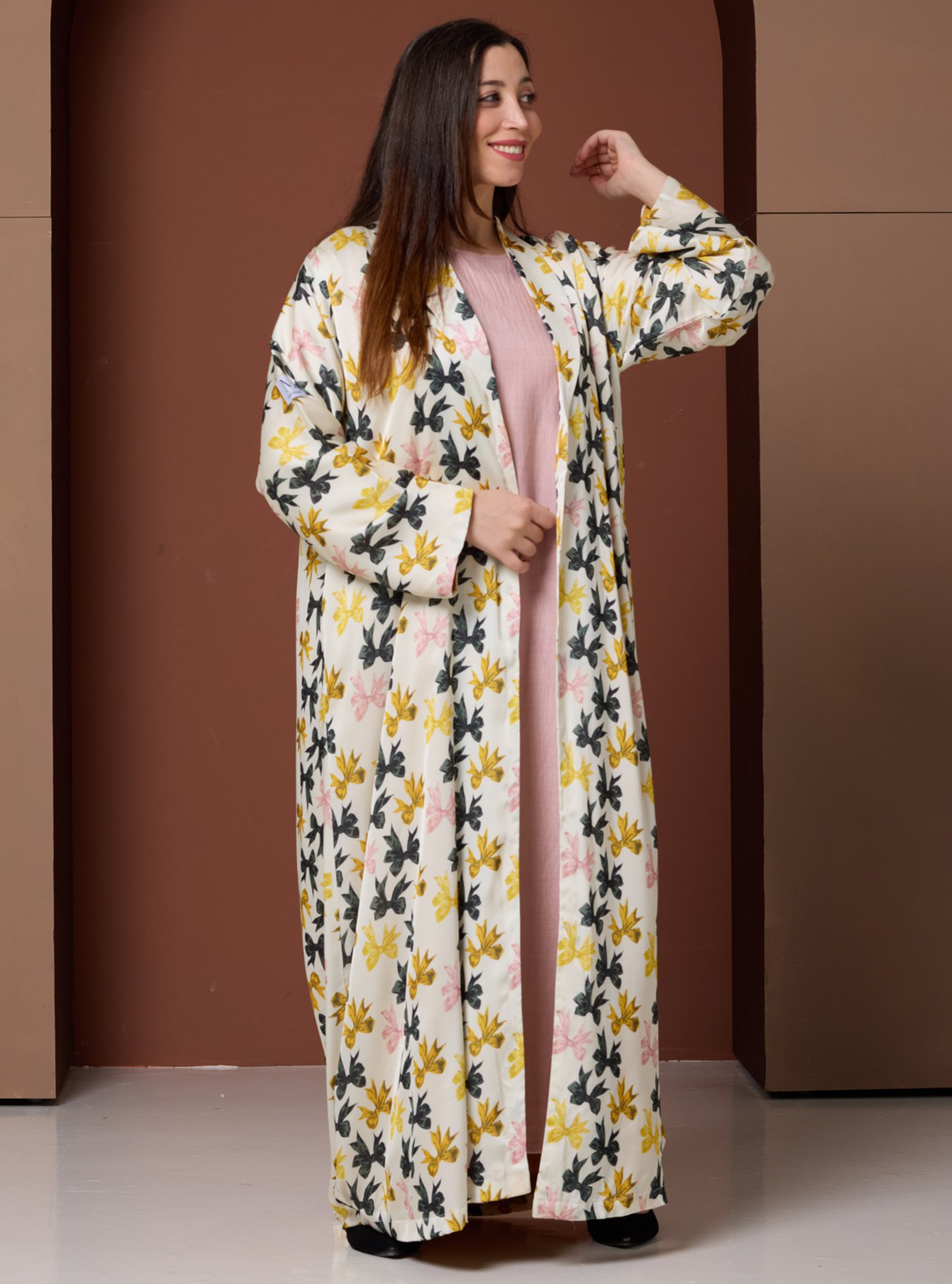 FLOWER Floral Silk Abaya With Lining Abayas from Moda Cover at Boksha