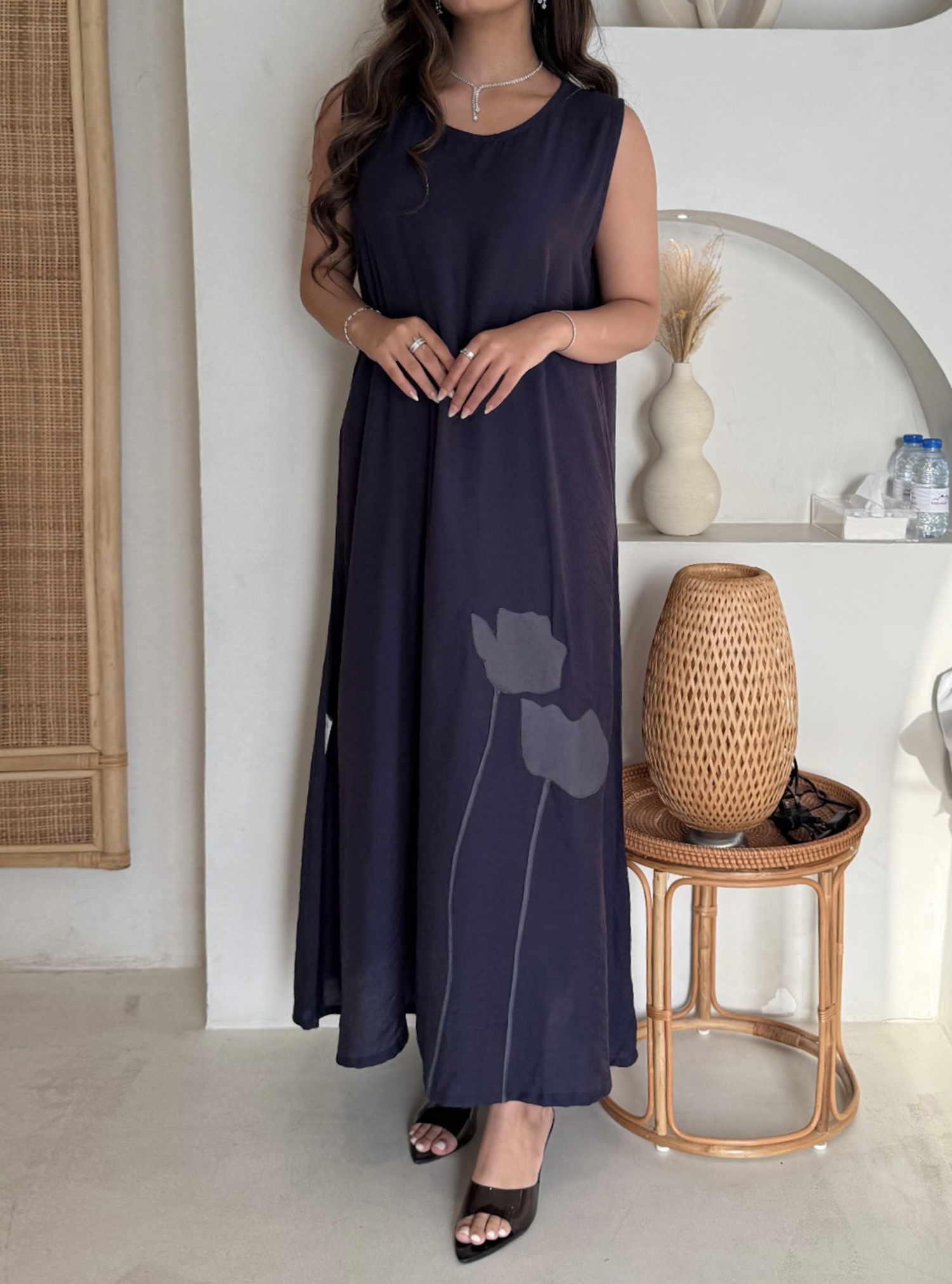 B0003 Sleeveless navy maxi dress with a loose, flowy cut Dresses from ...