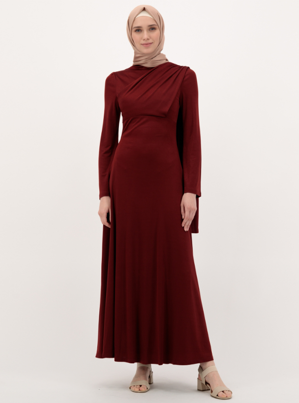 CHAMOMEL LUXURY Silk Satin Draped Maxi Dress - Deep Ruby Red Dresses from Chamomel at Boksha