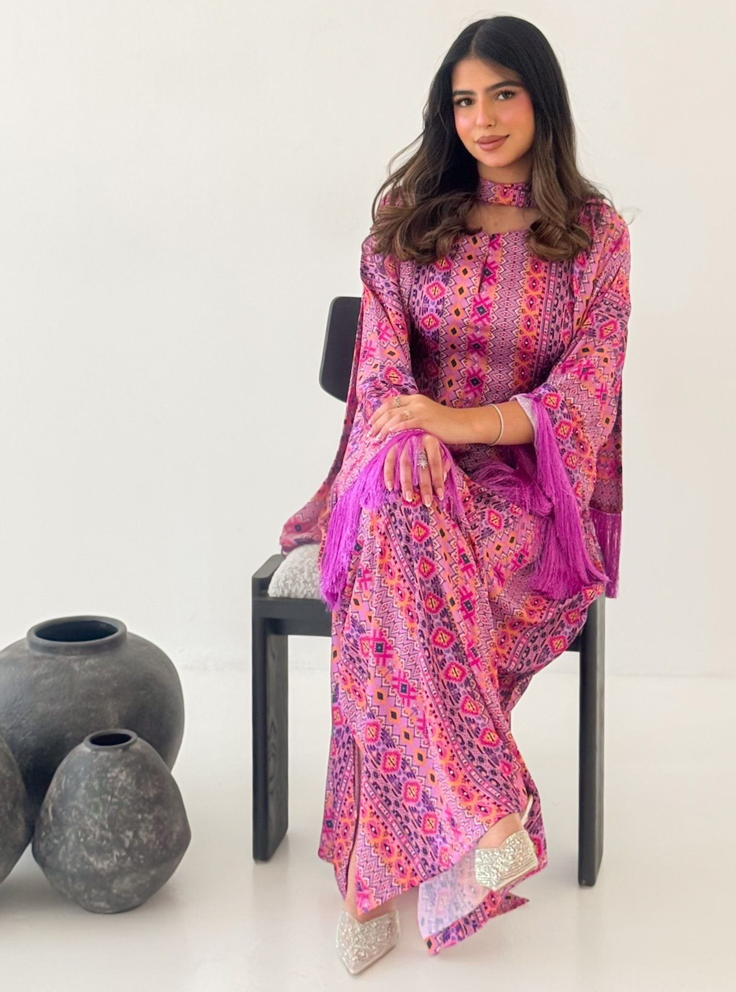 JD003 Silk Kaftan with hidden belt and extra Scarf Kaftans from Telas Line at Boksha