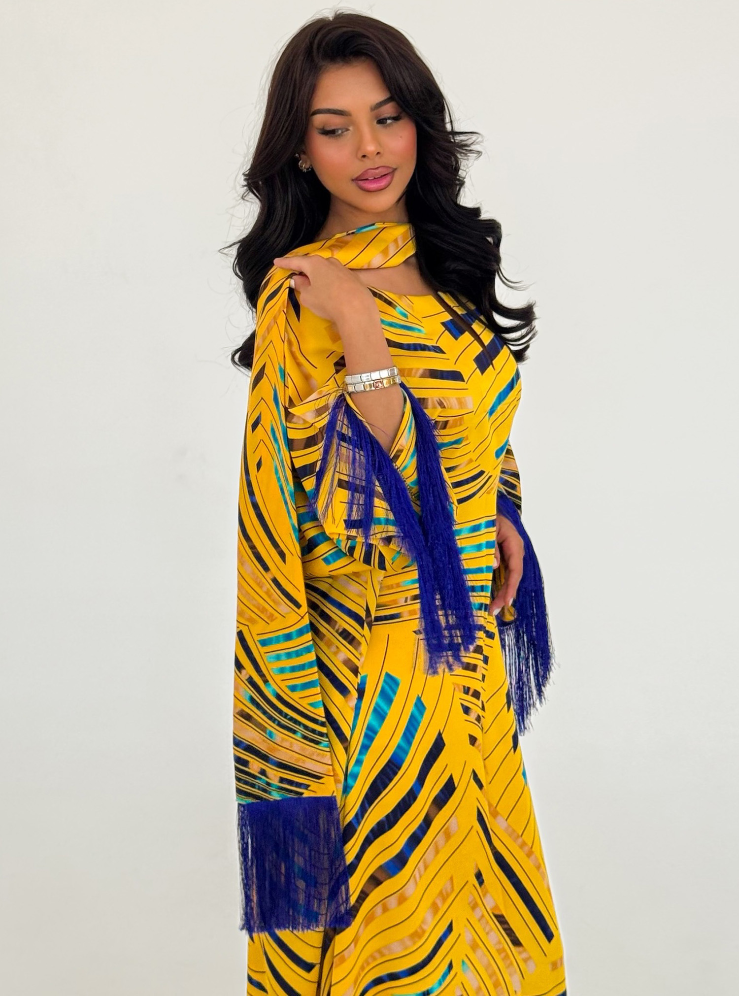 JD006 Silk Kaftan with hidden belt and extra Scarf Kaftans from Telas Line at Boksha