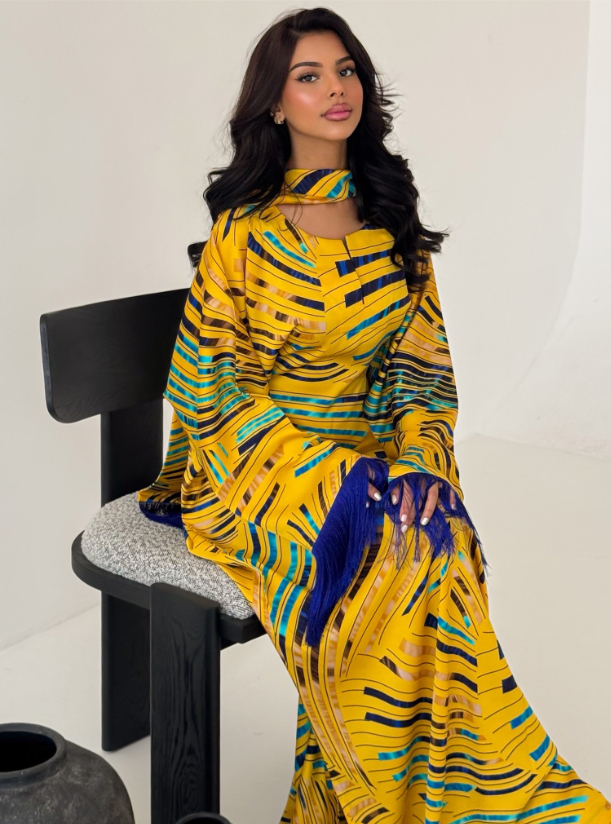 JD006 Silk Kaftan with hidden belt and extra Scarf Kaftans from Telas Line at Boksha