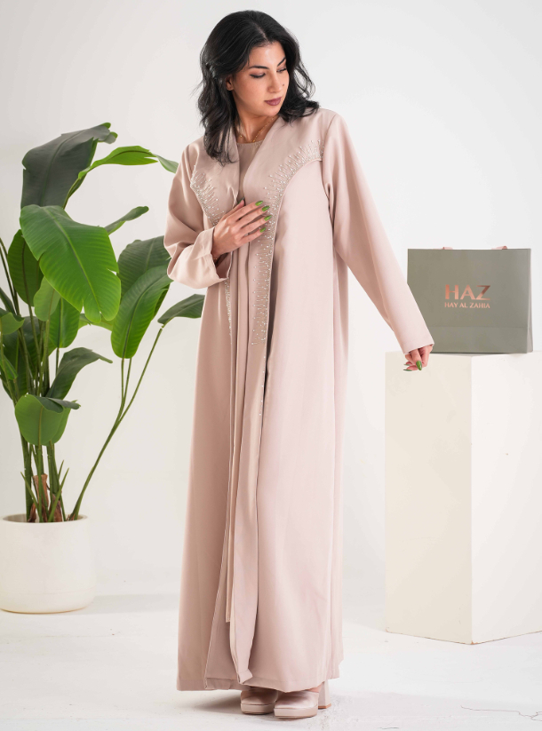 HAZ LAMSET Beige Barbie Fabric Abaya with Handwork Abayas from HAZ at ...