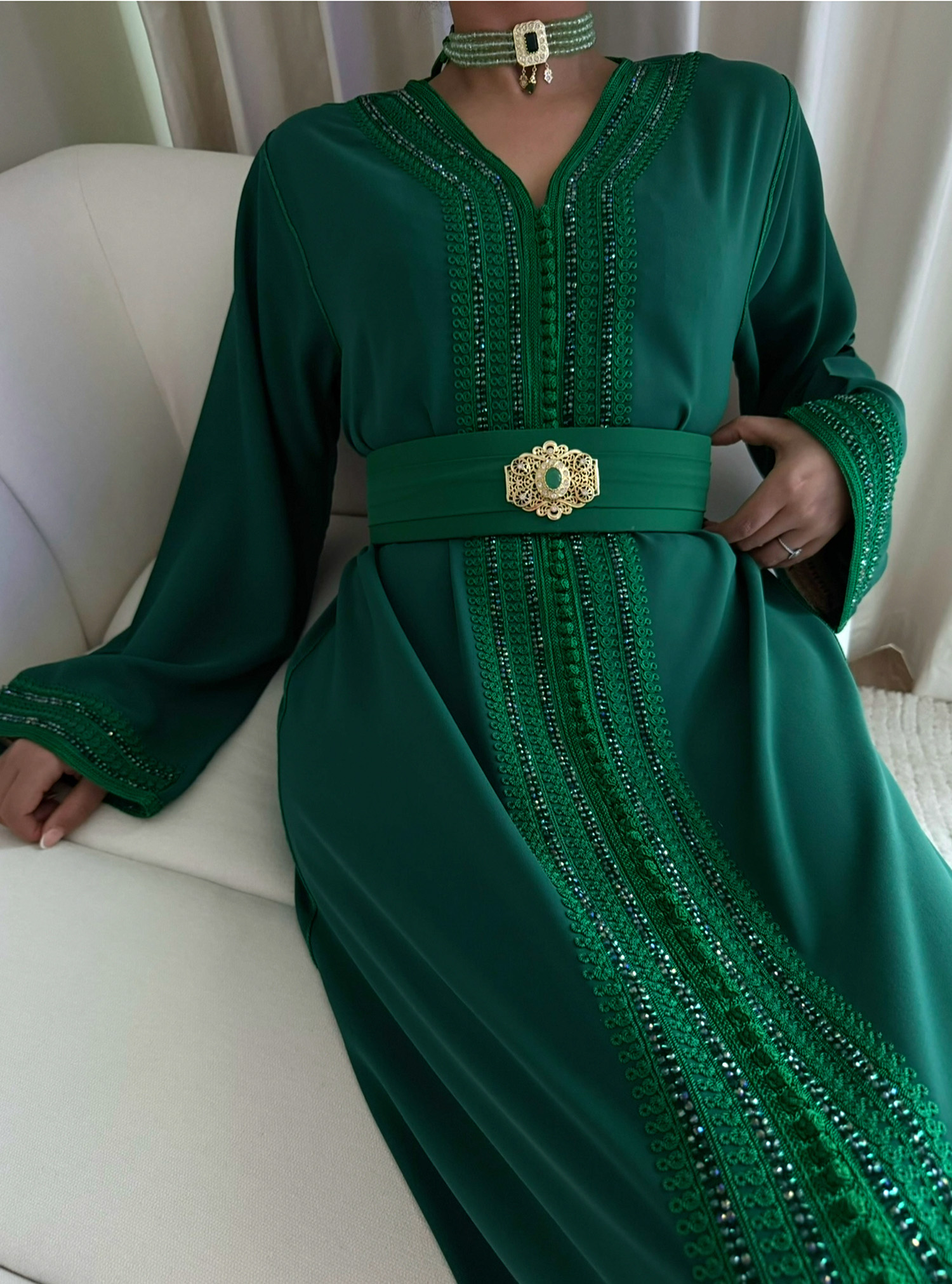 FES COLLECTION0 Hand made embroidered with stone moroccan caftan ...