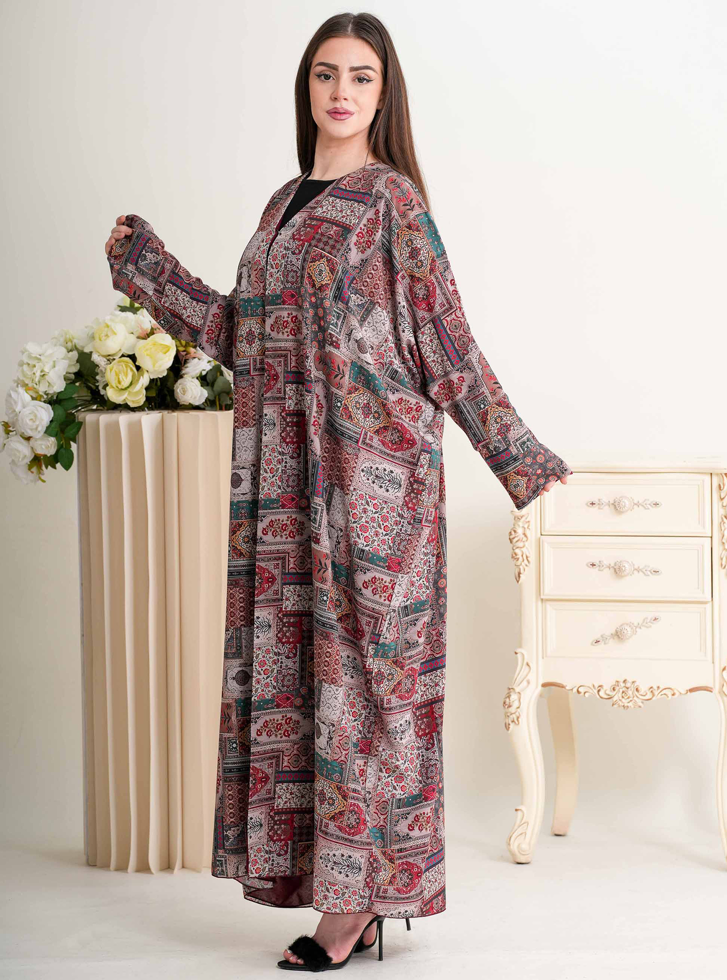 Lail-4K2VII1 Self Printed Double Chiffon Abaya with Matching Headscarf ...