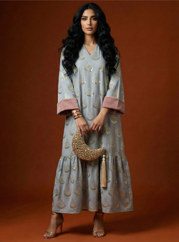 Kuwaiti Dara'a Kuwaiti embroidered Dara'a in grey, bottom ruffles ...