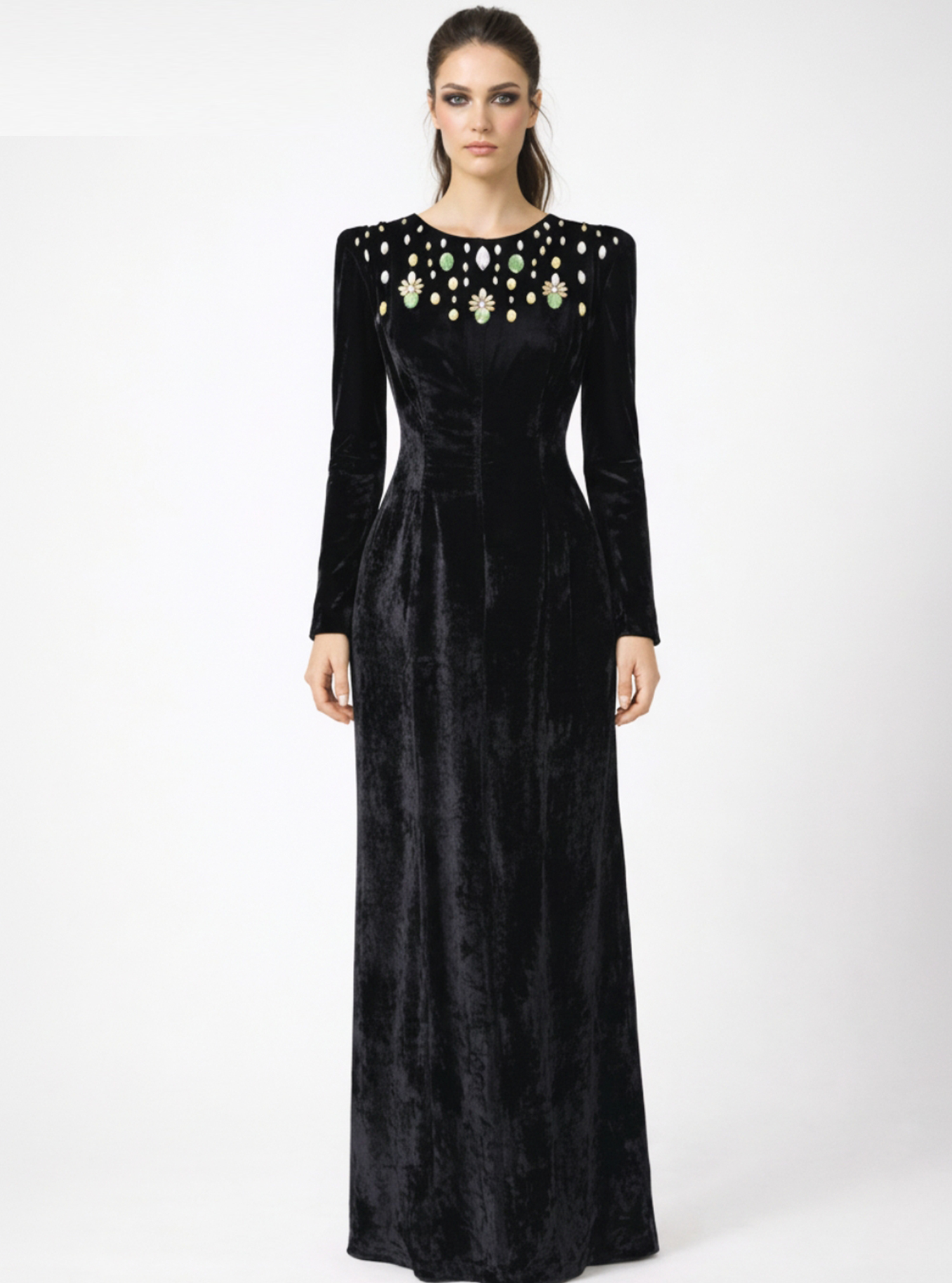 Velvet Crown Long dress black velvet with crystals Dresses from Luxora ...