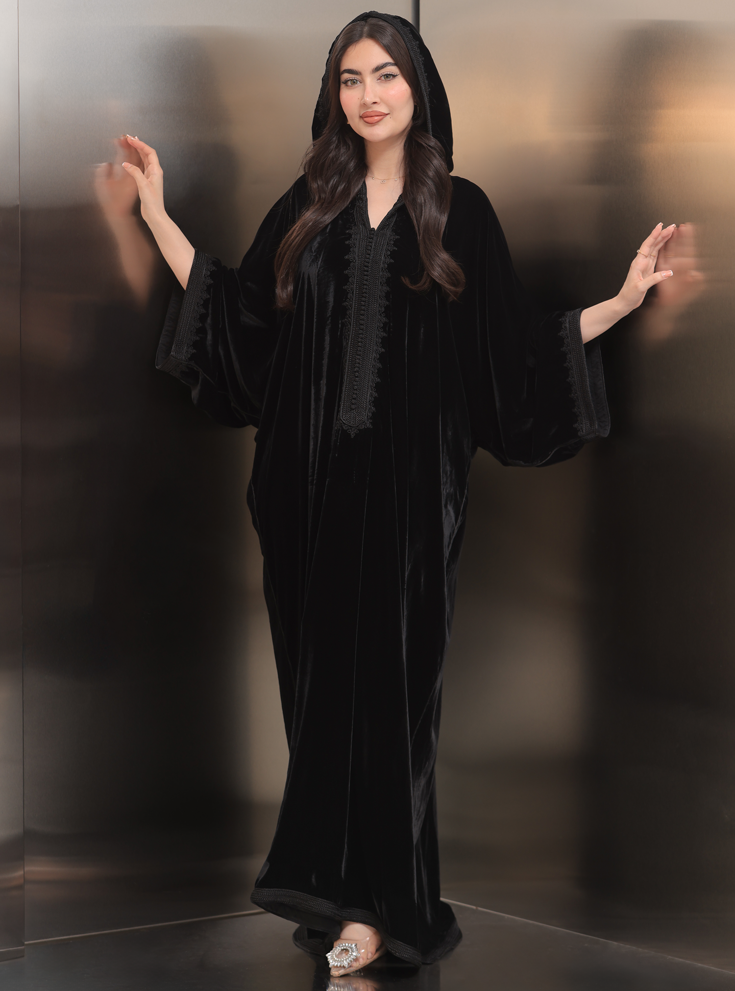 RC26-079 Oversized Velvet Black Djellaba Kaftans from AlJoud Designs at ...