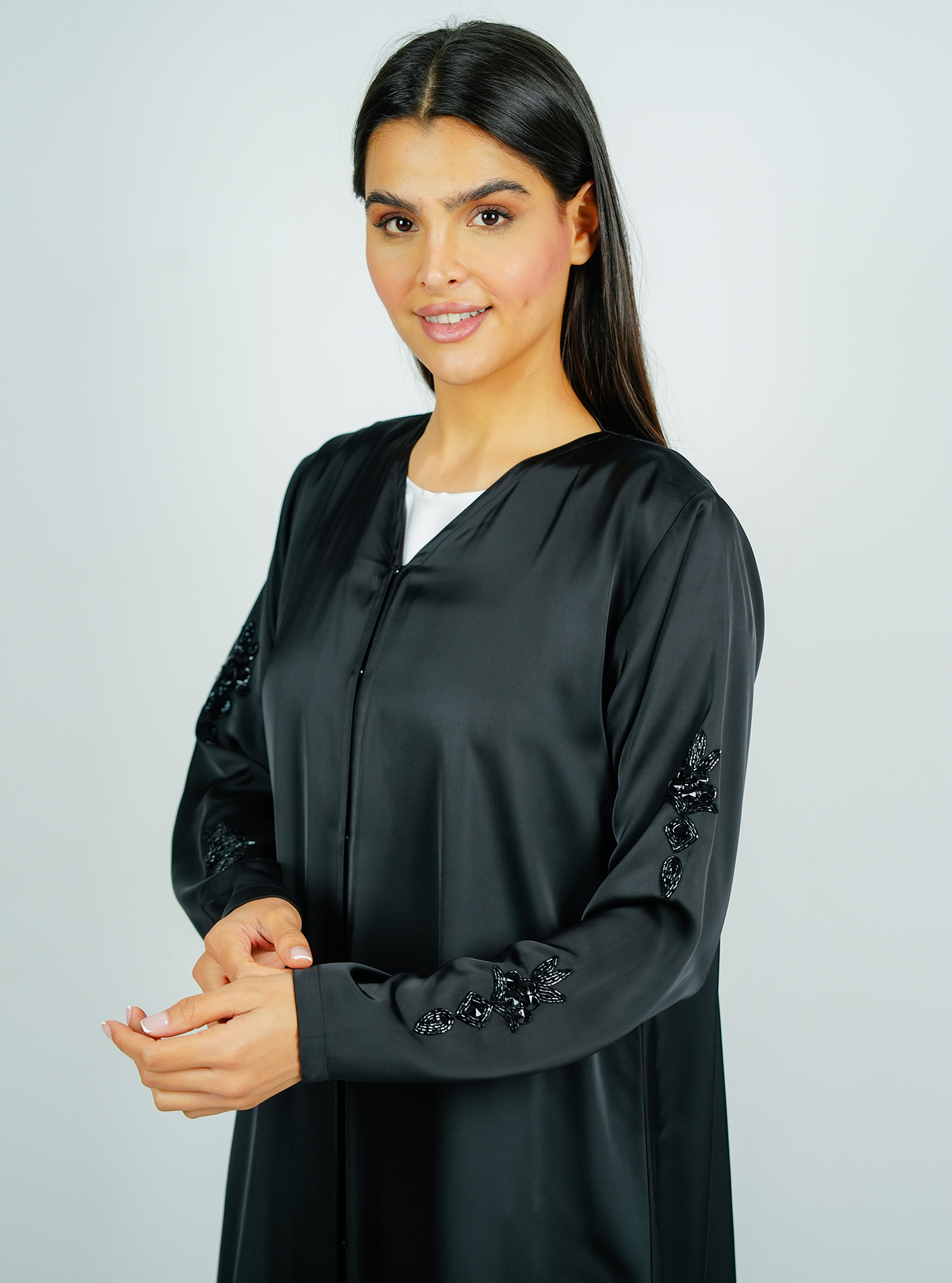 Black-R-202625 Abaya with Embroidery sleeves design Abayas from Rosette ...