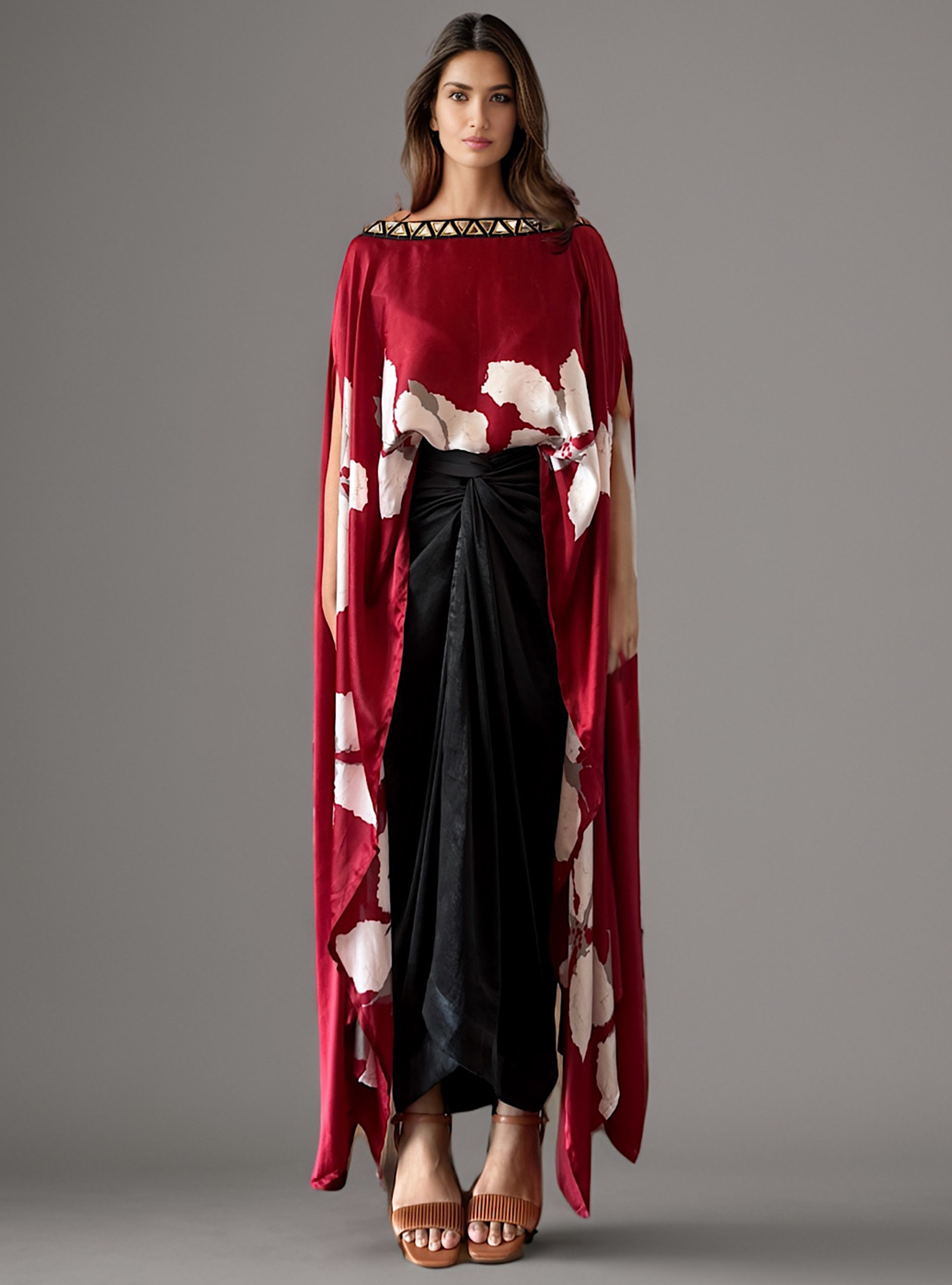 Scarlet sage 2 piece set of Stylish asymmetrical top with drape style ...