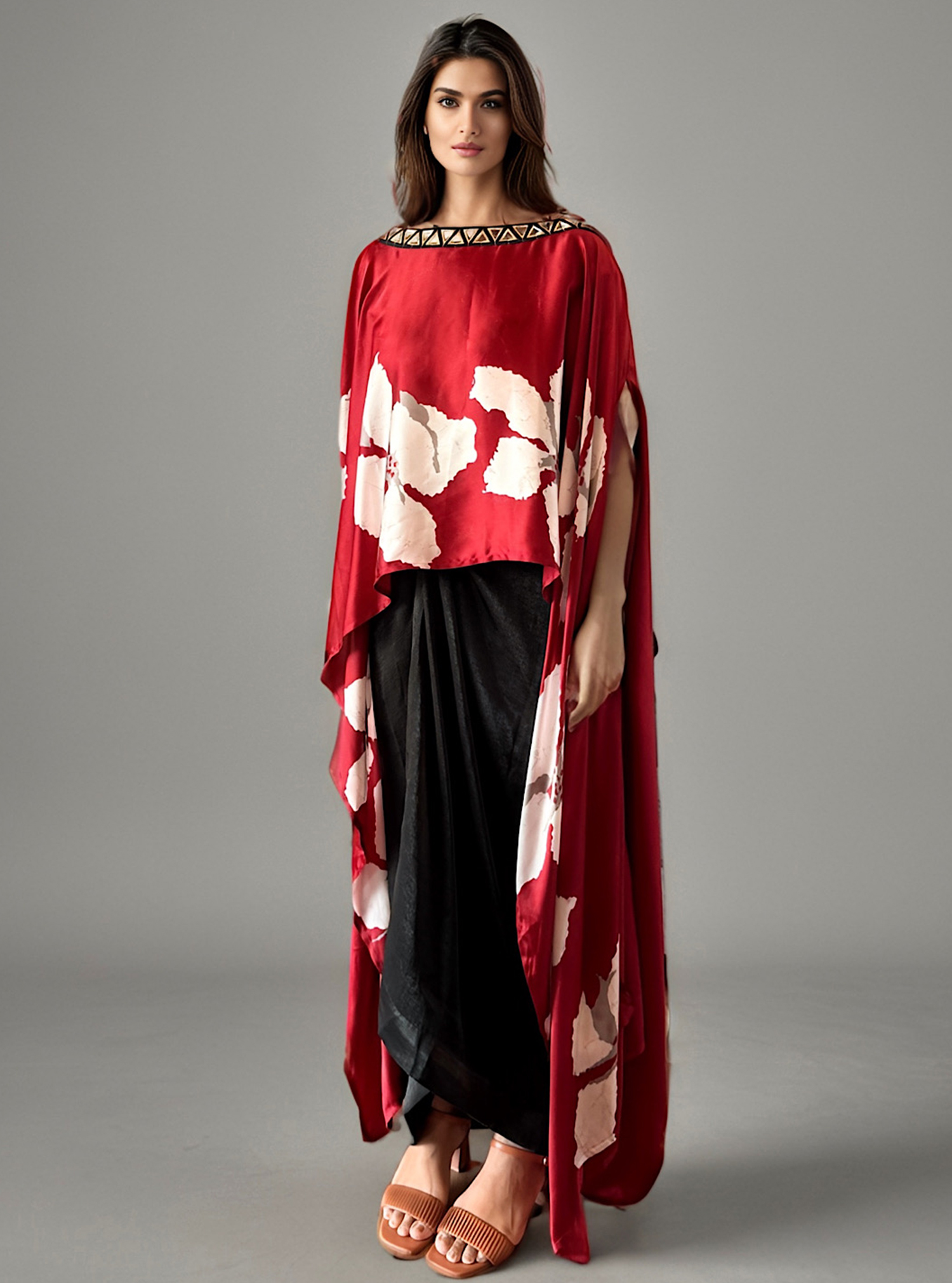 Scarlet sage 2 piece set of Stylish asymmetrical top with drape style ...