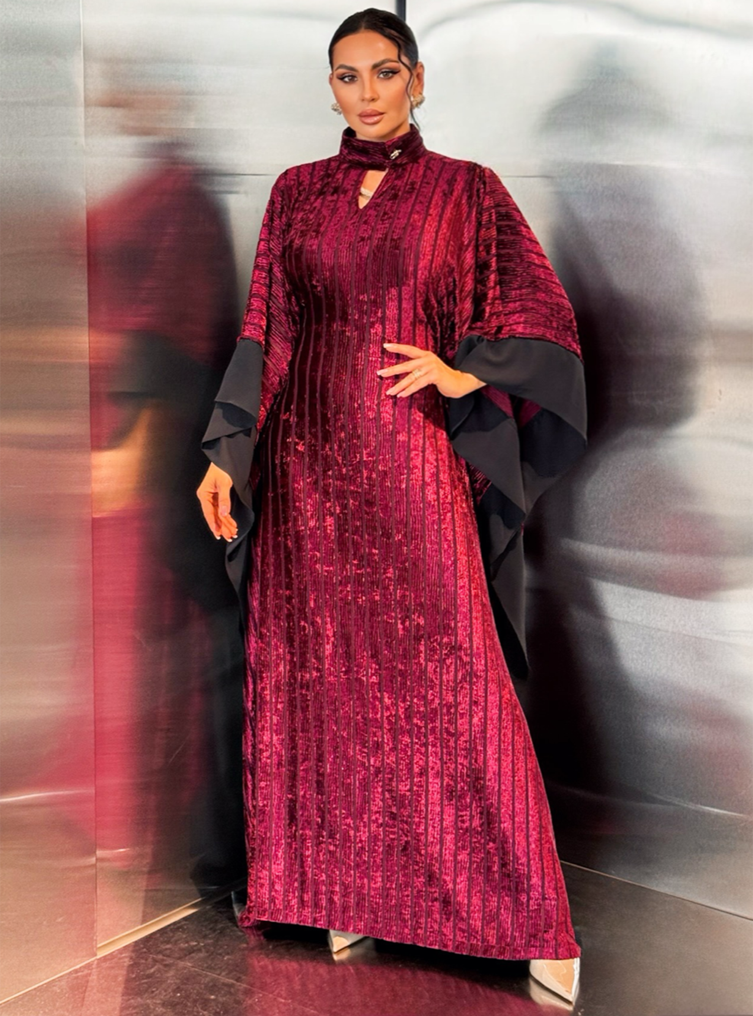 Maroon Royale Velvet maroon jalabya Kaftans from Elio at Boksha