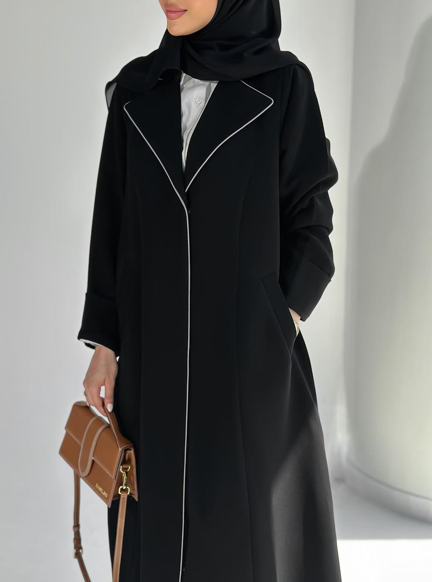 MB-09 Stylish black abaya with contrast white lining for everyday look ...