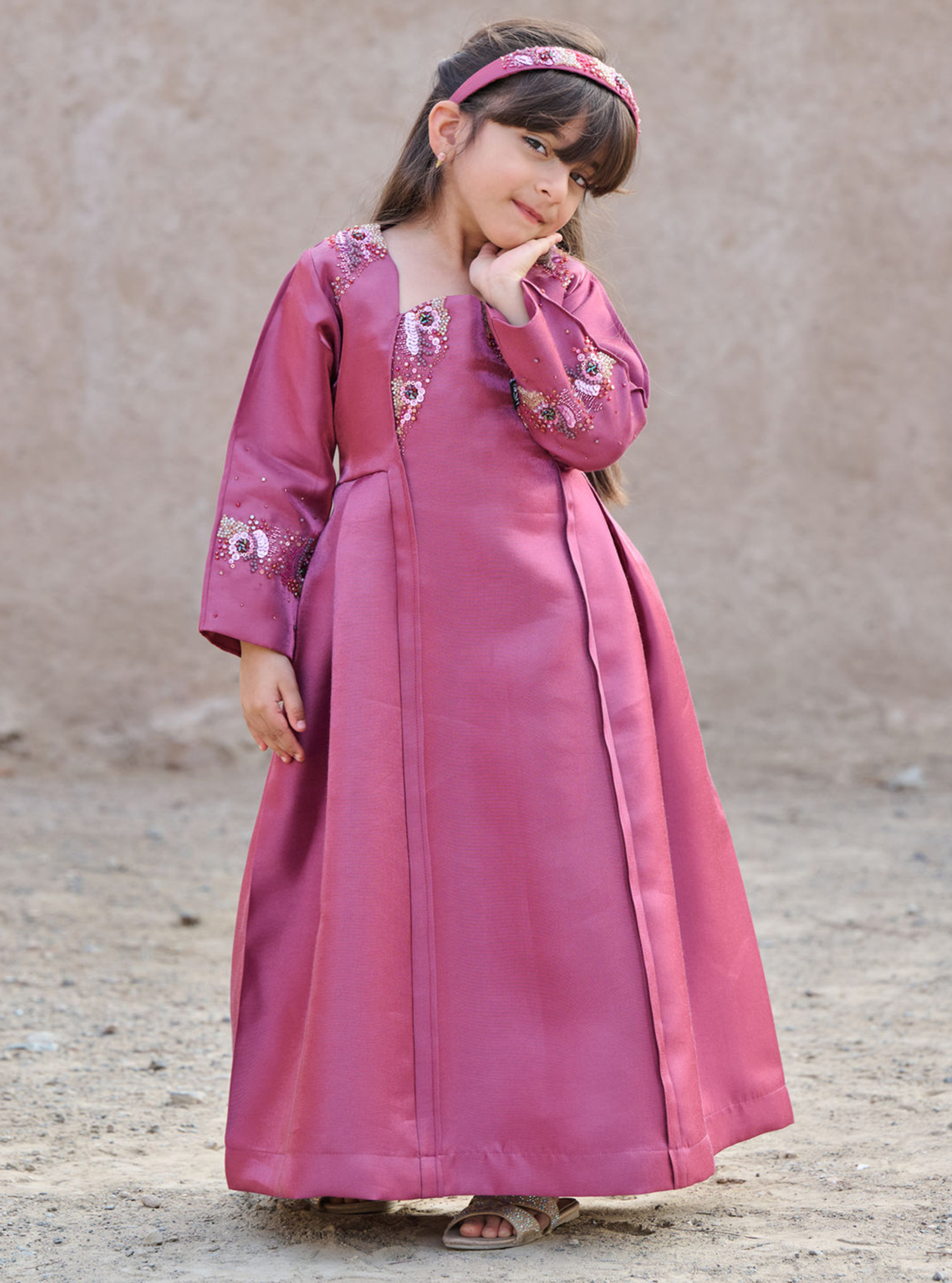 MDST Maroon-KD Elegant Dress with High-quality Handmade embroidery with ...