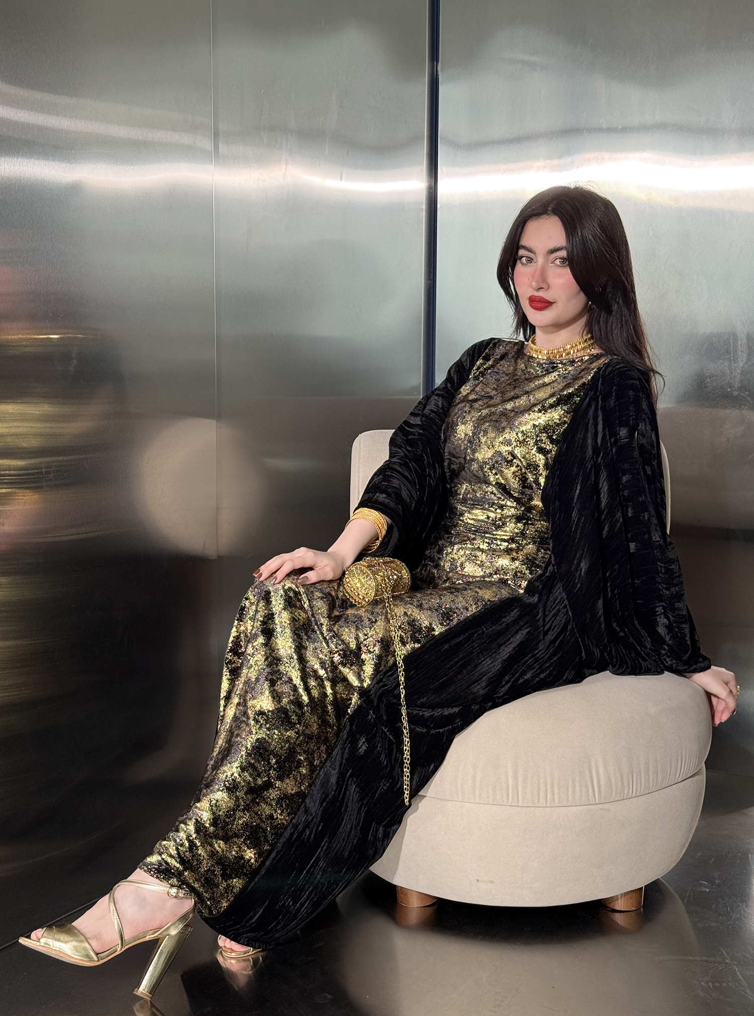 JR013 Velvet Butterfly Cut kaftan with metallic Fabric in the middle ...