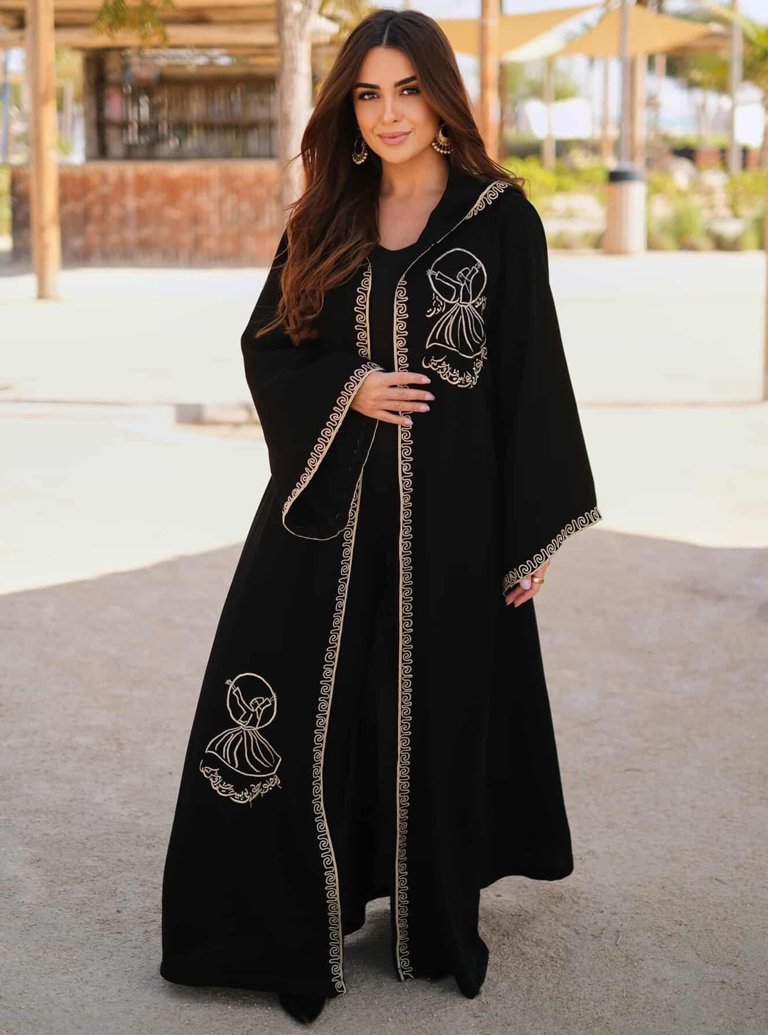 Whirling Grace Black crepe abaya with elegant whirling dervish ...