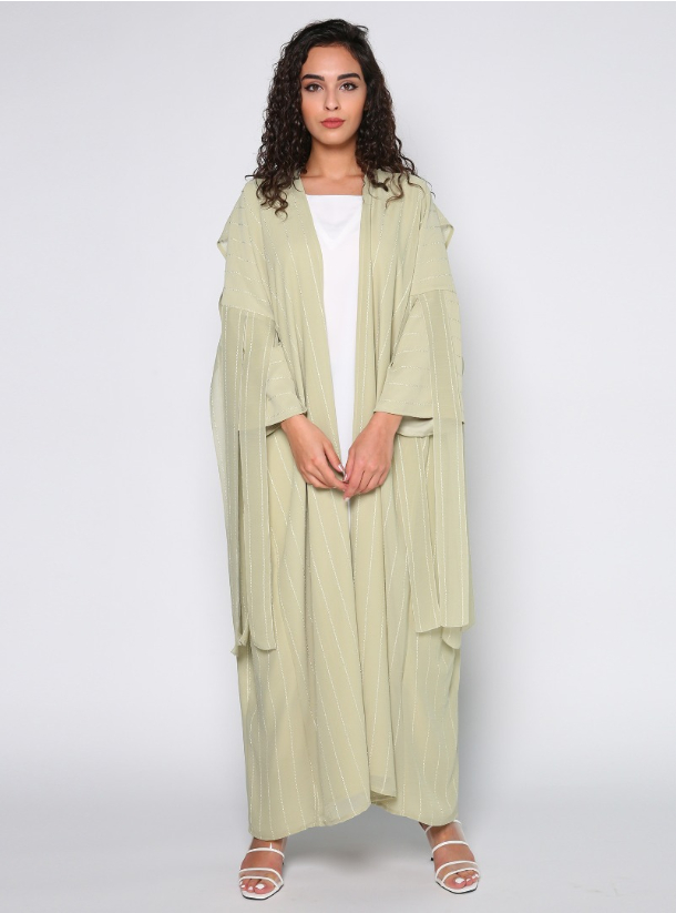 HT33 Abaya Mixed chiffon abaya, fully lined, detailed with fringing ...