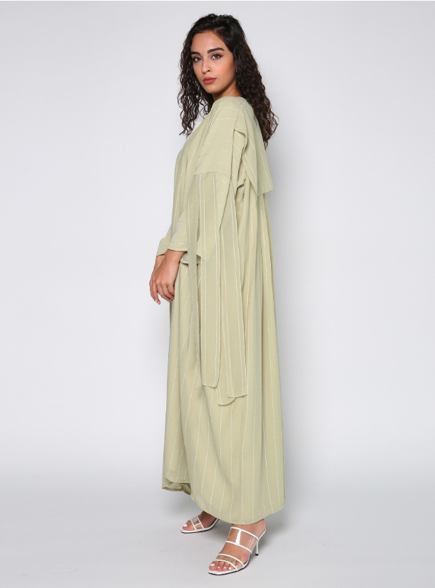 HT33 Abaya Mixed chiffon abaya, fully lined, detailed with fringing ...