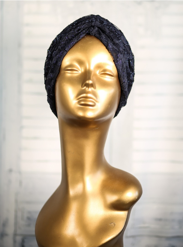 Marine Turban Navy Lace 3 in 1 headwear from the Bliss collection. Wear ...