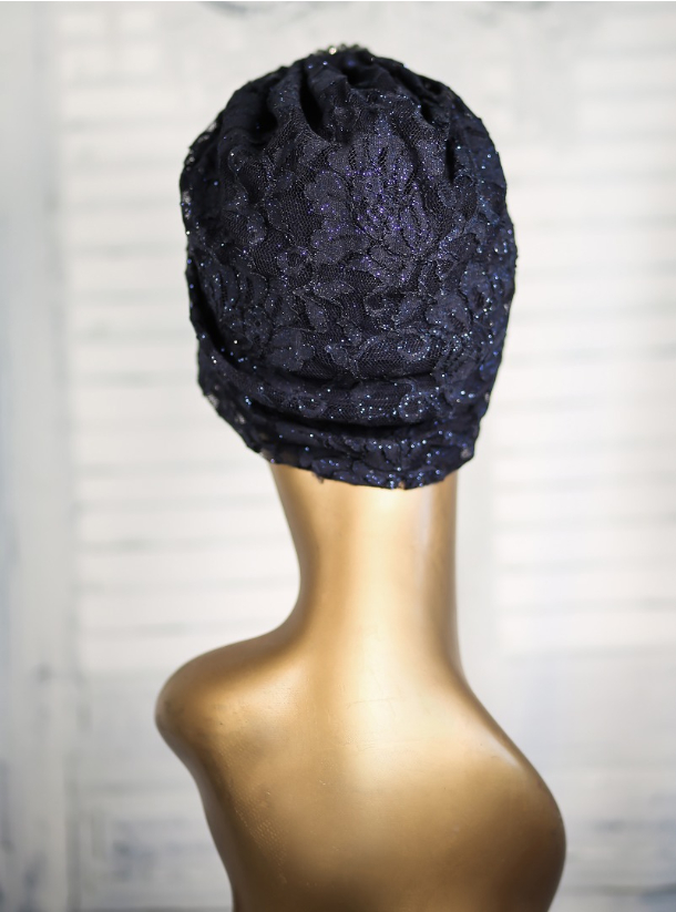 Marine Turban Navy Lace 3 in 1 headwear from the Bliss collection. Wear ...