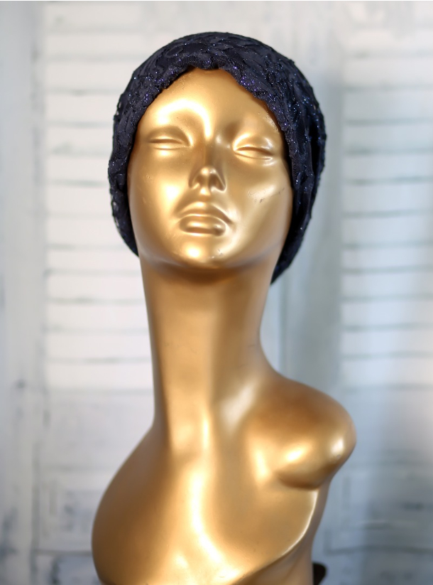 Marine Turban Navy Lace 3 in 1 headwear from the Bliss collection. Wear ...