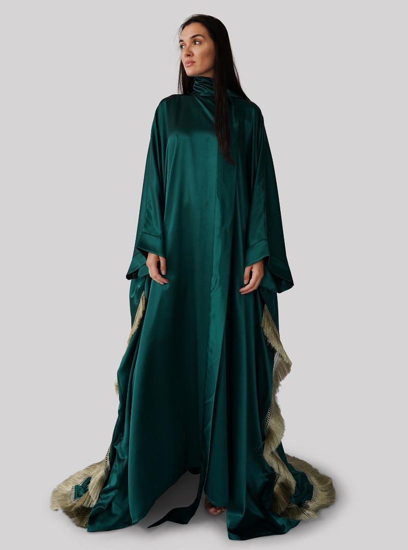 Basil abaya Hunter green 2-layered oversized abaya with a convertible ...