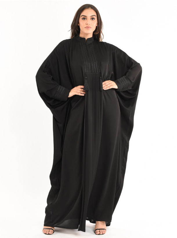 Farasha Abaya Black Farasha Abaya with embroidered bib neckline and tassel detail. Abayas from ...