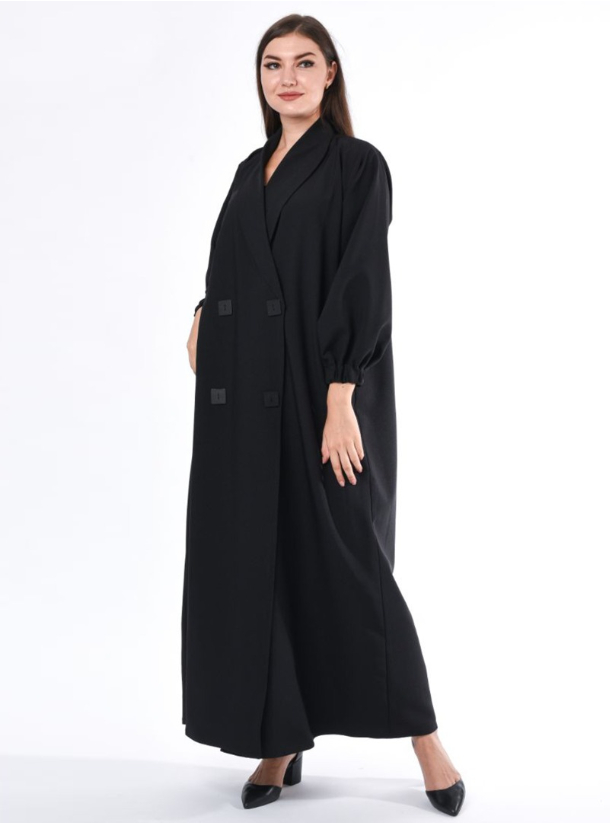 Coat Abaya Black coat-style abaya featuring a curved collar ...