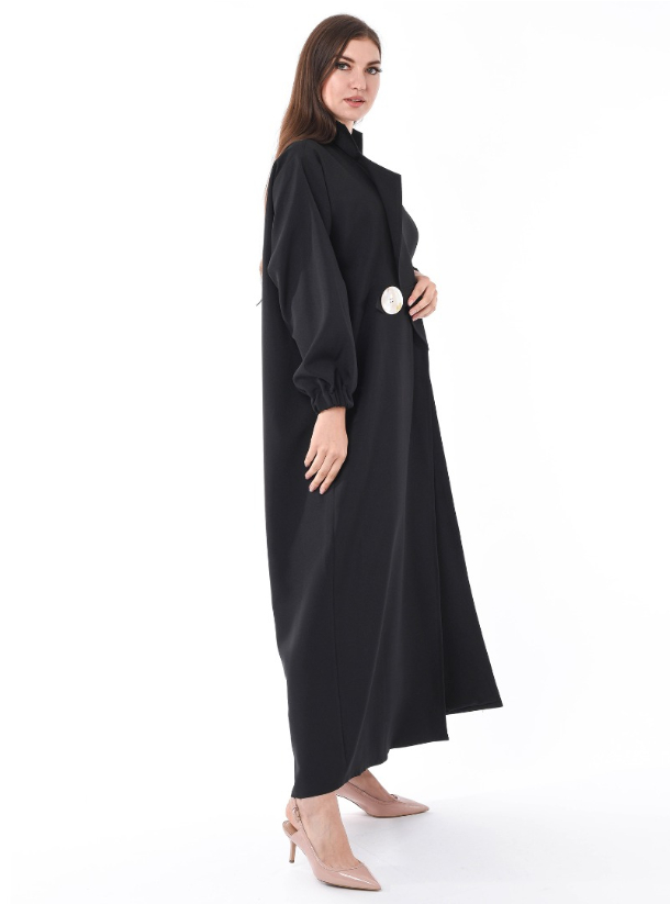 Formal Abaya Black smart coat-style abaya featuring a wide notched ...