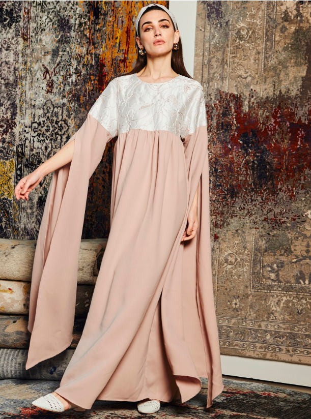 Tracy White Beige & white Medieval-inspired kaftan featuring a flowy ...