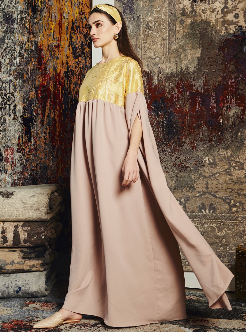 Tracy Yellow Beige & yellow Medieval-inspired kaftan featuring a flowy ...
