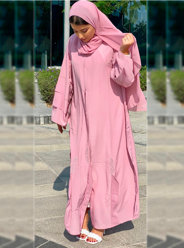Pink Abaya Dainty pink abaya featuring a tiered sleeve cuffs, adorned ...