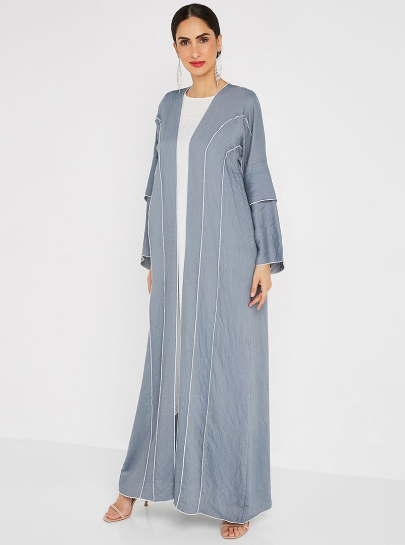 BOUSNI-3147A Stylish Plain Bisht Light Blue Abaya With Inner Abayas from Bousni at Boksha