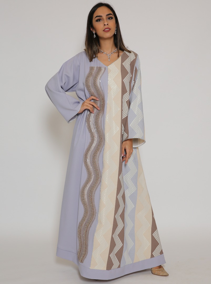 KD2747 Jalabiya Multi-colored pastel Kuwaiti jalabiya with zigzag ...