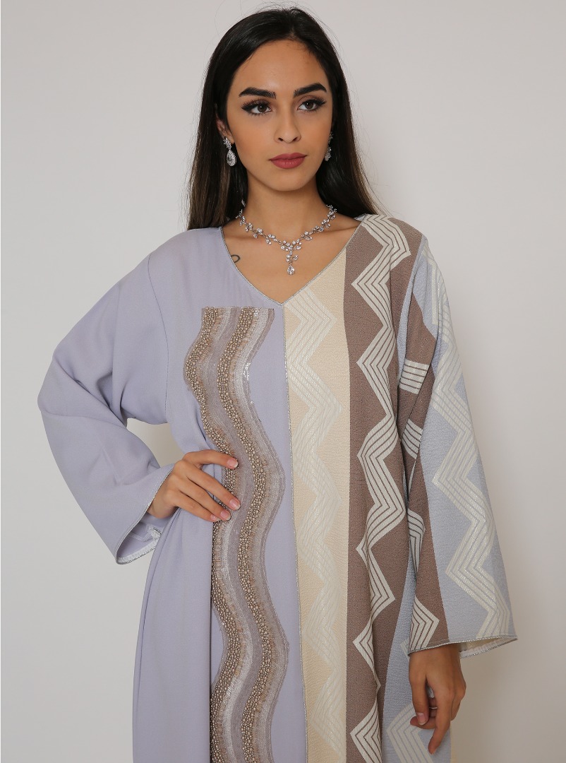 KD2747 Jalabiya Multi-colored pastel Kuwaiti jalabiya with zigzag ...