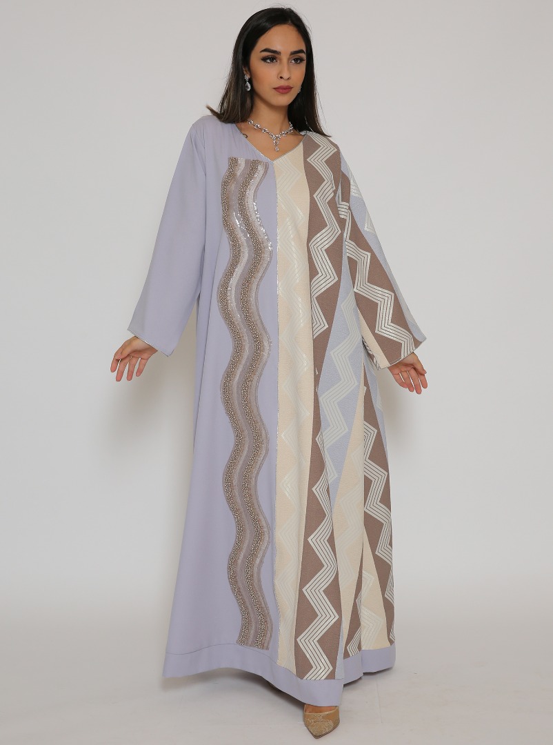 KD2747 Jalabiya Multi-colored pastel Kuwaiti jalabiya with zigzag ...