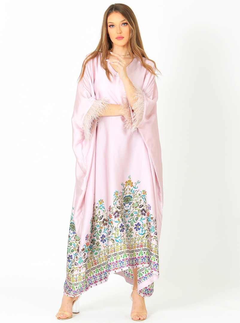 Pink Kaftan Pink kaftan with fur trim on sleeves Kaftans from MKQ ...