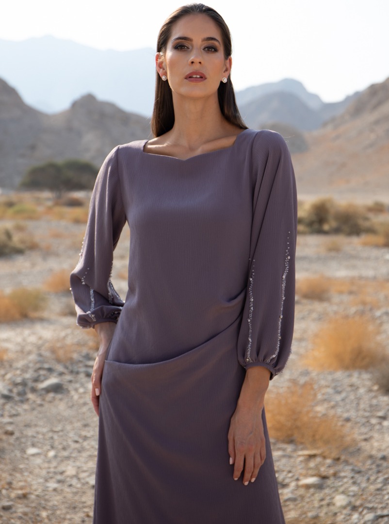 Mia PURPLE DRESS WITH BEADS ON GATHERD PUFF SLEEVE Dresses from WA ...