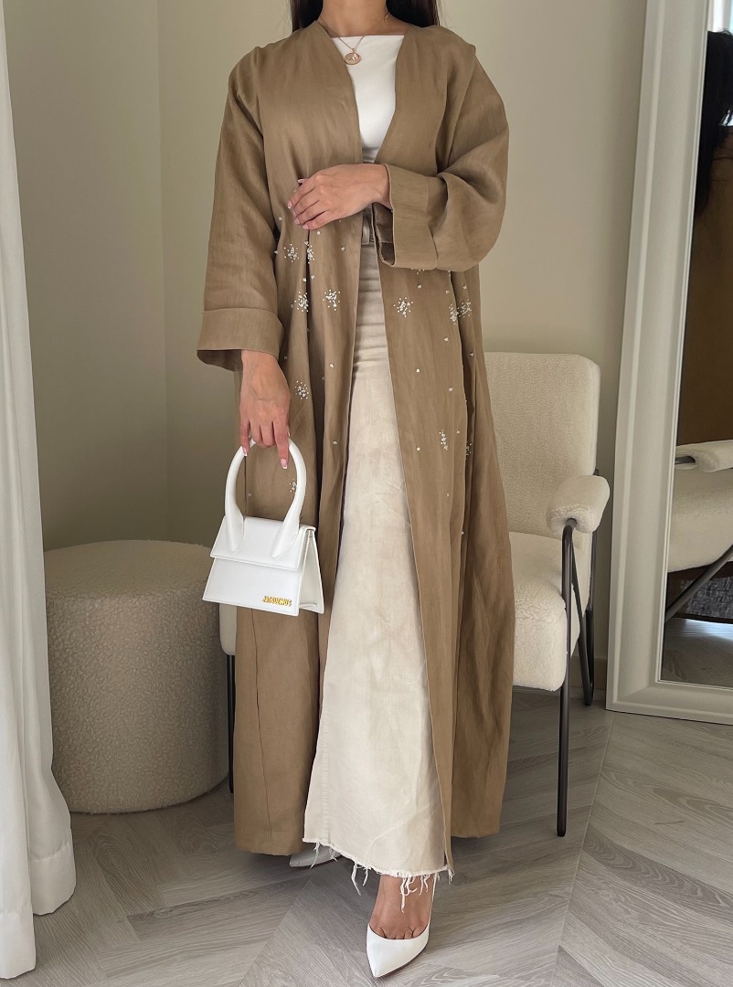Linen #06 Linen abaya with embroidery Abayas from Daze boutique at Boksha