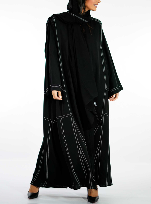 DOUBLE LINE Off white thread double lined abaya. Front and back v shape ...