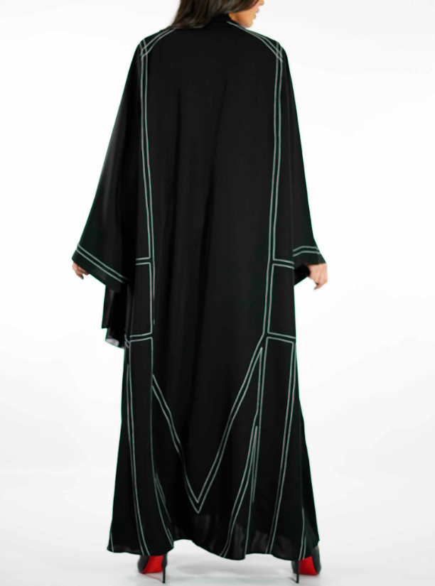 DOUBLE LINE Off white thread double lined abaya. Front and back v shape ...
