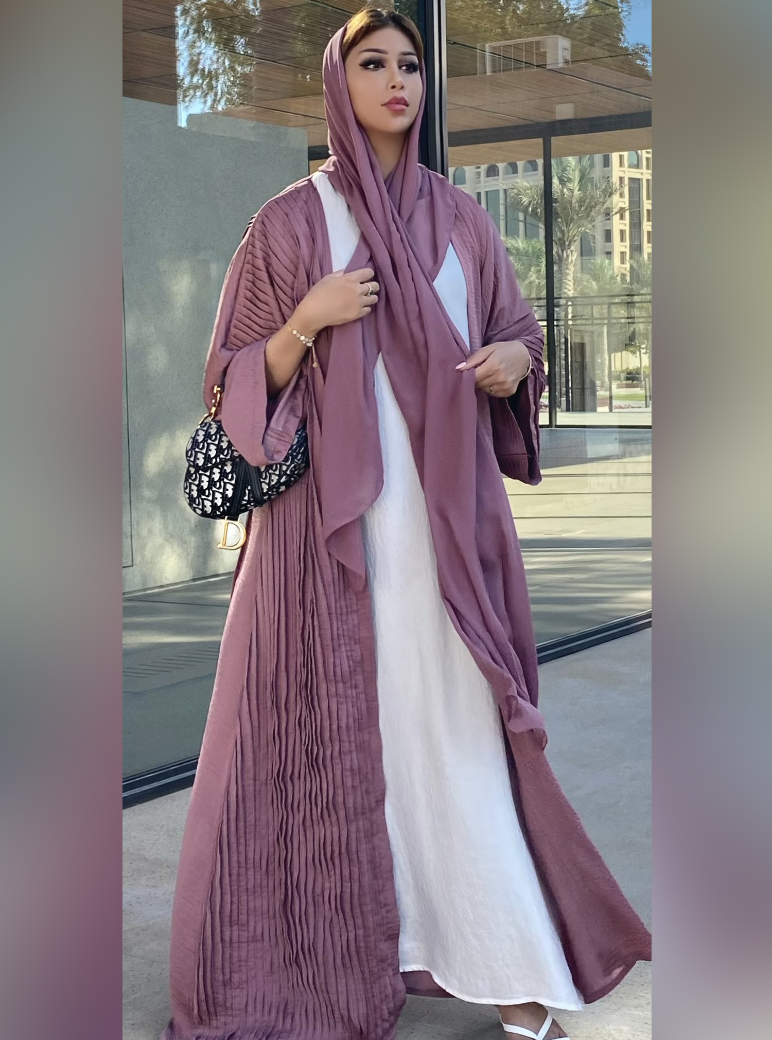 Pleated abaya Rosey-mauve pleated abaya with white inner dress. Abayas ...