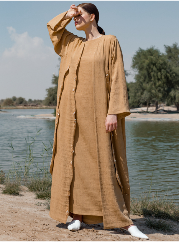 Monarch mustard yellow abaya with beaded pannel on front Abayas from WA ...