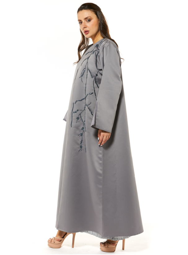 Grey Abaya Grey Abaya WITH HAND EMBROIDERY Abayas from Moistreet at Boksha