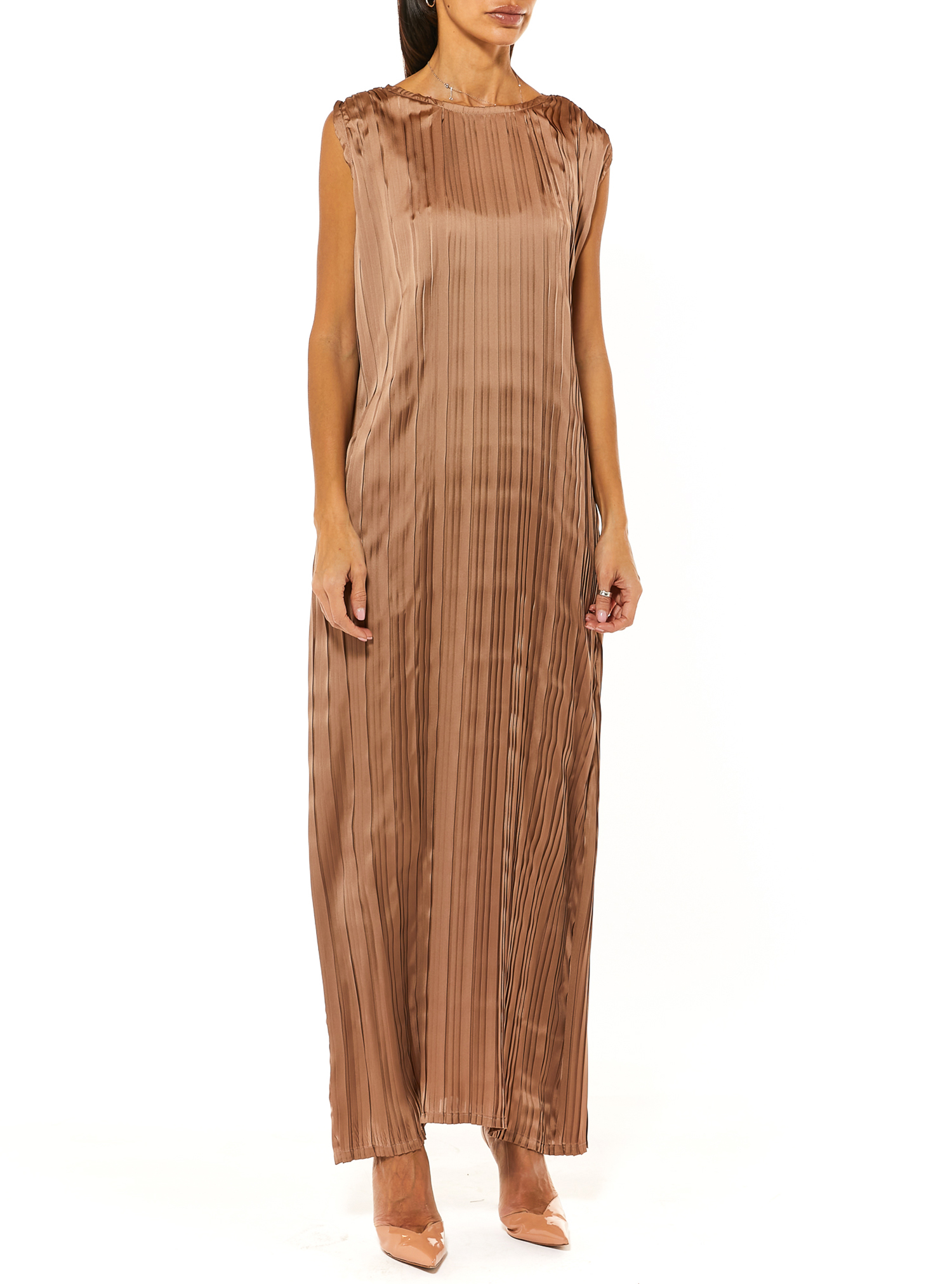UNDER ABAYA Brown Pleated Armani Silk Under Dress Abayas from Moistreet ...