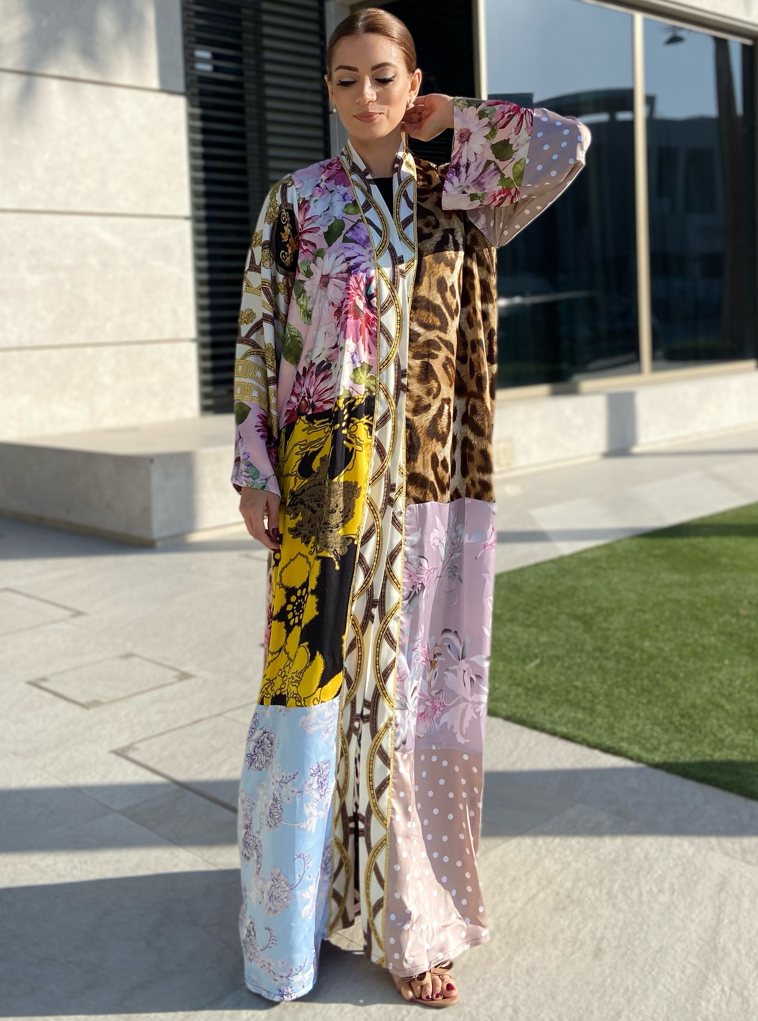 Patched Abaya Patched stylish Abaya crafted from velvet, brocade, satin ...