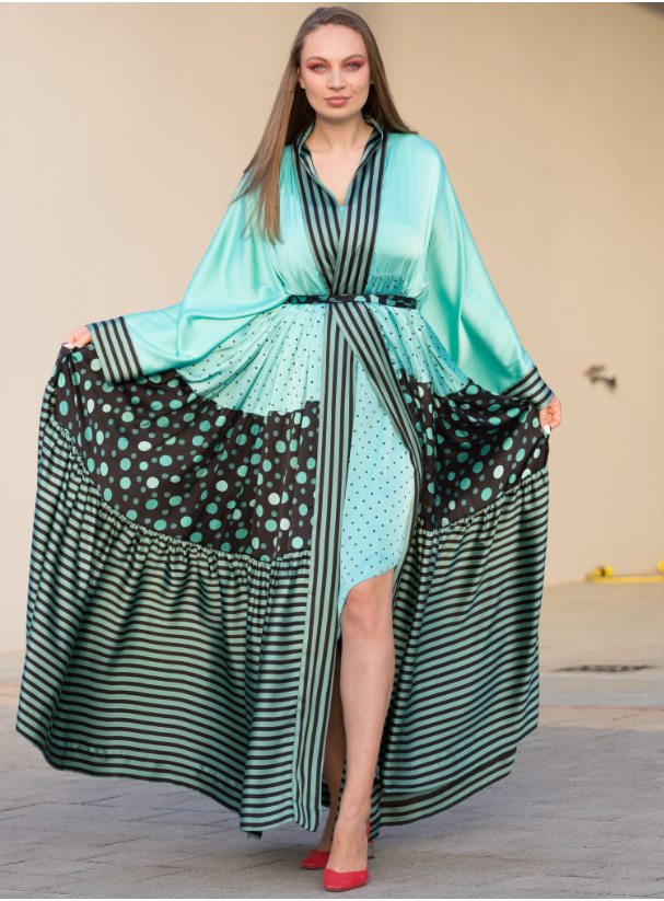 Colorful Abaya Flared Satin mixed prints abaya. Abayas from Janara ...