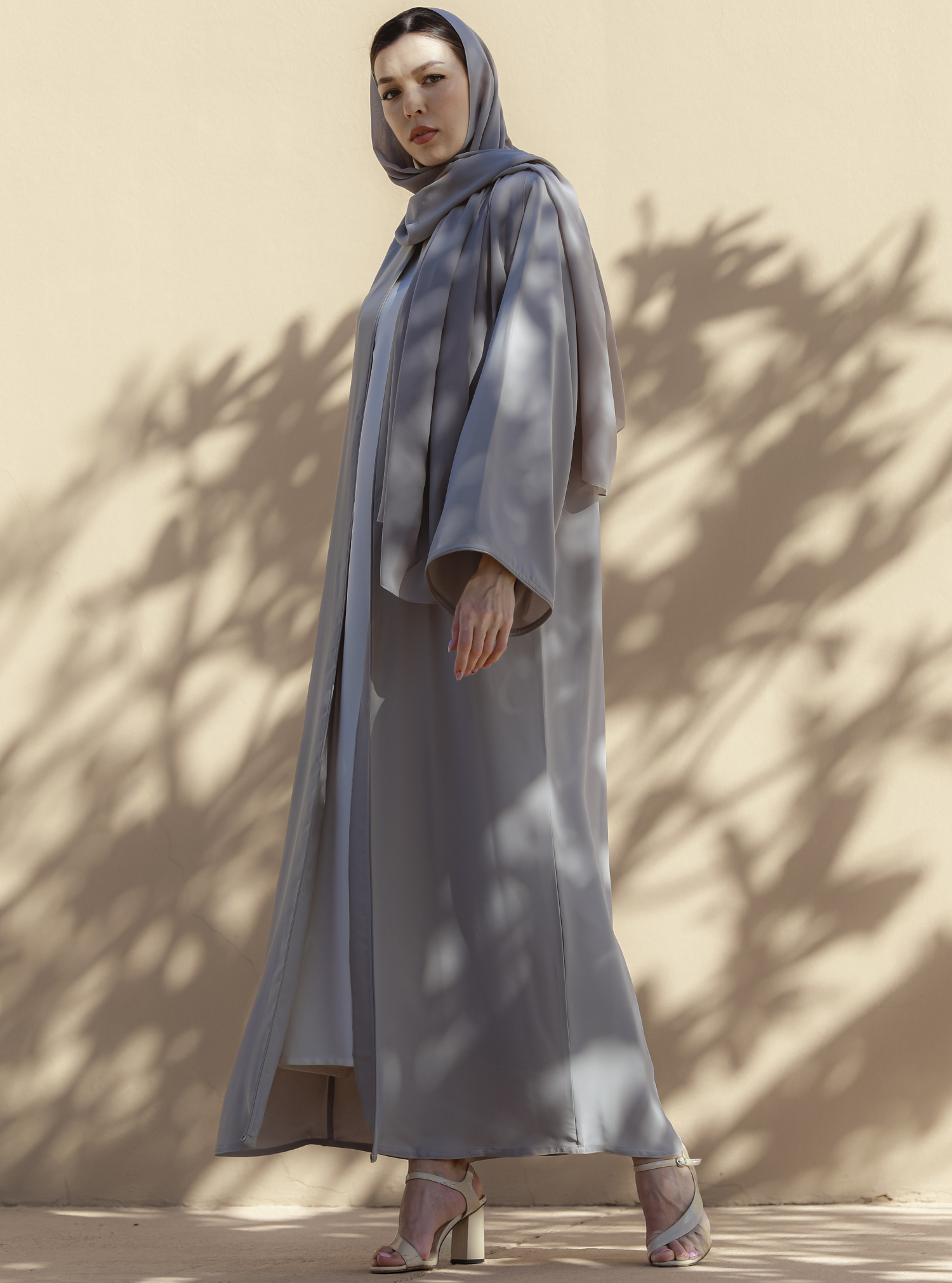 Grey Abaya Light grey open-front Abaya decorated with leather. Includes a sheila. Abayas from ...