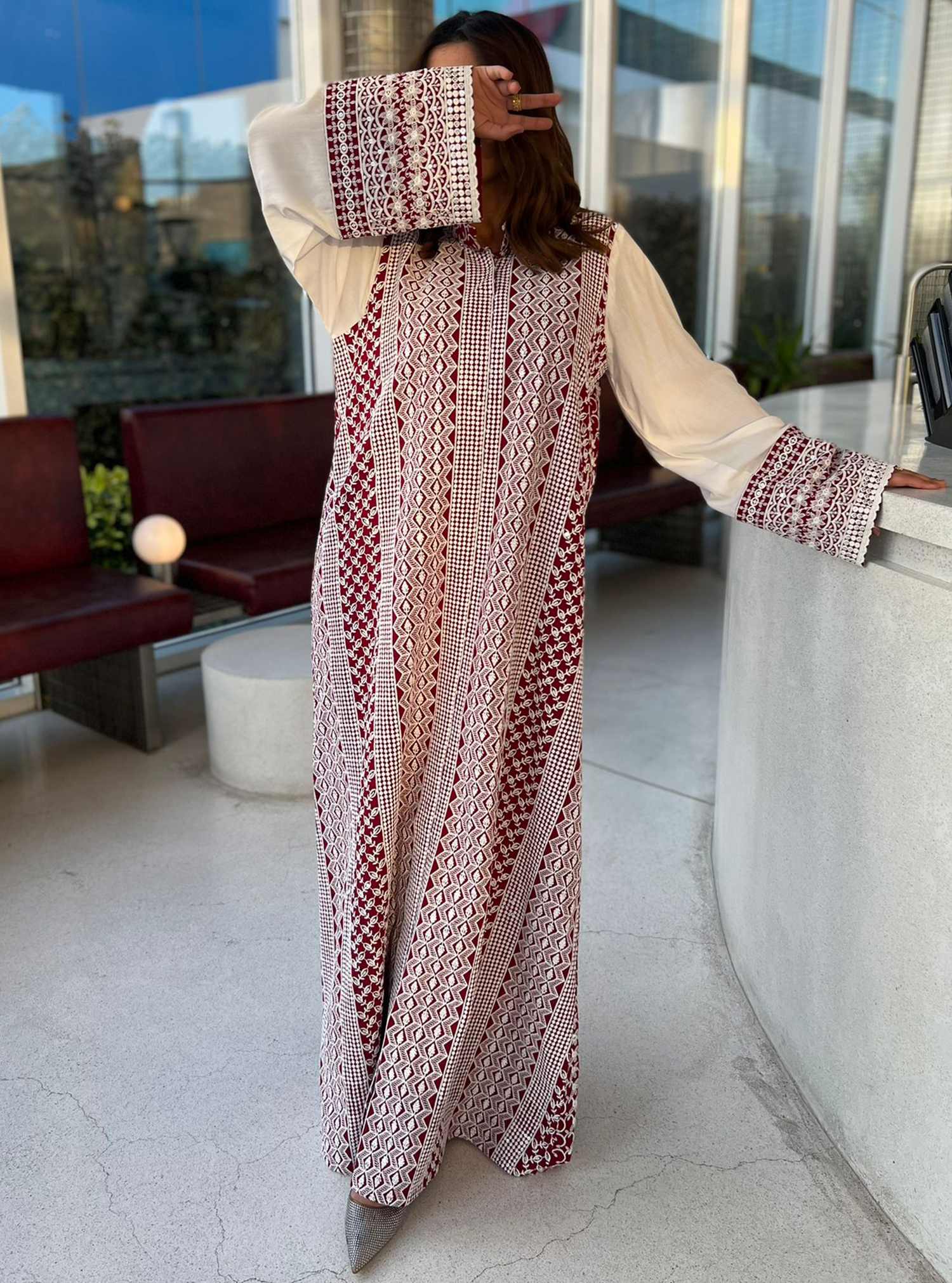 Maroon kaftan Maroon fully emrodiered Cotton kaftan with full lining ...