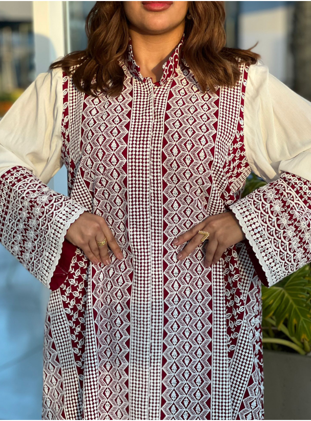 Maroon kaftan Maroon fully emrodiered Cotton kaftan with full lining ...